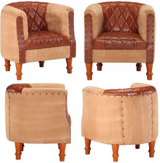 vidaXL Sessel Braun Echtleder und Massivholz Mango - Ledersessel - Sessel Braun - Wohnzimmersessel - Relaxsessel - Ecksofa - Home & Living