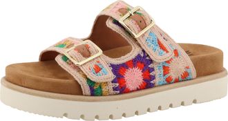 Mustang Jeans Pantolette MUSTANG SHOES Malina, Damen, Gr. 38, ros&eacute; multi, Baumwolle, Textil, Schuhe Pantolette, Sommerschuh, Schlupfschuh mit aufwendiger, bunter St