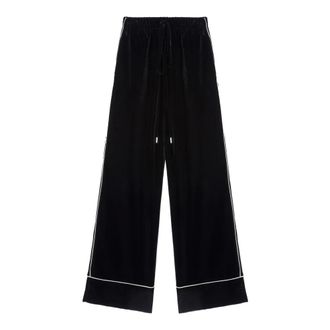 Ermanno Scervino Femme, Pantalons, Noir, Taille: 34 FR Pantalon Palazzo en Velours avec Passepoil Contrast&eacute;