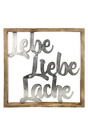 Gilde Rahmen - Bild - Wand Dekoration - Lebe Liebe Lache - Geschenk f&uuml;r Frauen - Spruch 60 x 60 cm, naturfarben, silberfarben