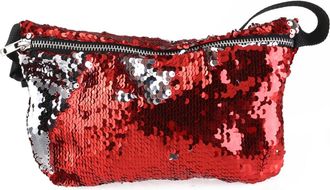 Supvox Pailletten G&uuml;rteltasche Damen Zweifarbige H&uuml;fttasche mit Verstellbarem Riemen Leichtgewichtiges Outdoor Sport Waist Packung Rot Silber Langlebig und W