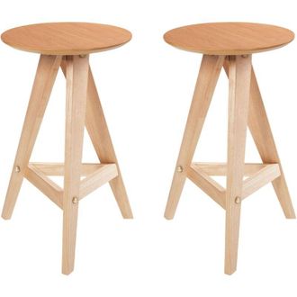 Beliani Barhocker 2er Set Hellbraun Gummibaumholz Ohne R&uuml;ckenlehne Retro Stil Tresenhocker Barst&uuml;hle K&uuml;che Esszimmer