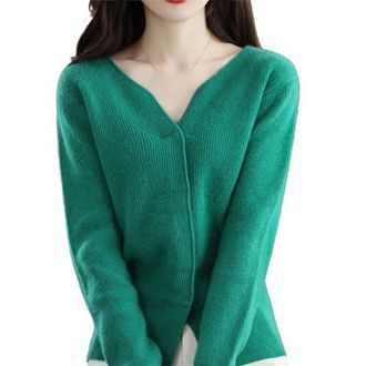 Generic Pull en cachemire pour femme avec col ciseaux, boucle cach&eacute;e, pull en laine, manteau de printemps, taille mince, vert, Taille XS
