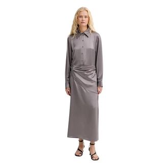 Isabelle Blanche Ruched Shirt Maxi Dress - - Dresses - Damen - Grau - M