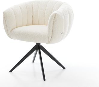 DELIFE Drehstuhl Jada-Flex Boucl&eacute; Wei&szlig; Kreuzgestell breit Schwarz 360&deg; drehbar Wippfunktion Taschenfederkern, Esszimmerst&uuml;hle