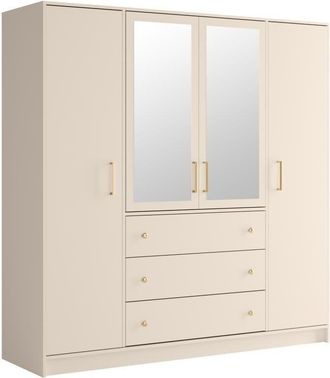 Vente-Unique Vente-unique - Armoire 4 portes et 3 tiroirs - Avec miroirs - L196 cm - Beige et doré - lizandro