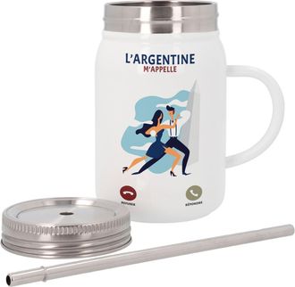 Fabulous Thermobecher aus Edelstahl mit Deckel und Strohhalm - Argentinien Mappelle Voyage Passion Tango Dance - 500 ml
