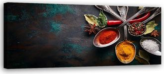 Feeby Wandbild - Wohnzimmer Modern Deko - Gewürze in der Küche - 120x40 1tlg - Bilder Leinwand - Bild auf Leinwand Schlafzimmer - Leinwandbilder für die Wan