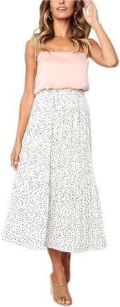 Hoerev Frauen Print Punkt mit Taschen Falten Langer Rock Beach Party Maxi Rock,Wei&szlig; Punkt,XL