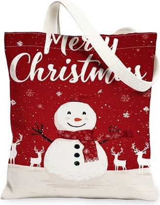 Generic Sacs fourre-tout en toile motif bonhomme de neige de No&euml;l, sacs d&eacute;picerie r&eacute;utilisables, l&eacute;gers et lavables, pour voyage, pique-nique, 33 x 38 cm