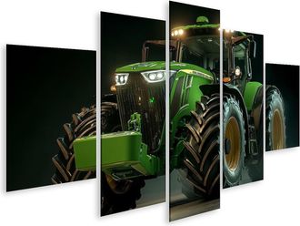 Islandburner Prime Bild auf Leinwand Gr&uuml;ner Traktor bei Nachtbeleuchtung f&uuml;r Esszimmer Landwirte Landmaschinenhandel Bilder Wandbilder Poster
