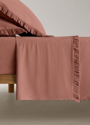 Mango Drap plat coton lav&eacute; volant en gaze effiloch&eacute; 160 x 280 cm rose g&eacute;ranium - Home - Lit 90 cm - MANGO HOME