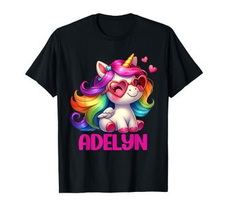 BDAZ Adelyn Personalisierter Name, buntes Einhorn f&uuml;r Damen und M&auml;dchen T-Shirt