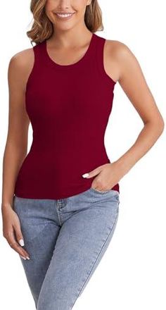 Generic D&eacute;bardeur de fitness pour femme - Avec soutien-gorge int&eacute;gr&eacute; - Gilet d&eacute;t&eacute; l&eacute;ger en coton - Camisole - Col rond - Sans manches - Stretch - &Eacute;l&eacute;gant - T-