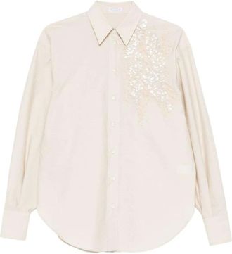 Brunello Cucinelli Femme, Blouses et Chemises, Beige, Taille: 42 FR Chemise en popeline de coton agr&eacute;ment&eacute;e