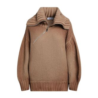 The Attico Pull en laine et cachemire avec fermeture &eacute;clair oblique - Femme - Pulls - Beige - Taille: 40 FR