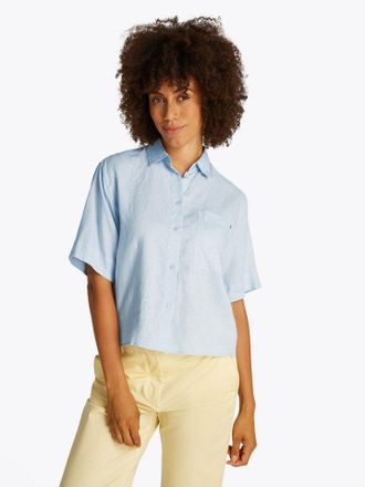 Tommy Hilfiger Kurzarmshirt ESS LINEN RELAXED S/S SHIRT mit Brusttasche, Logostickerei,k&uuml;hlendes Premium Leinen