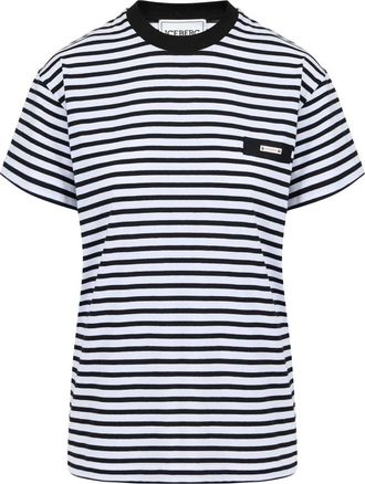 Iceberg Femme, Tops, Noir, Taille: 38 FR T-Shirt Ray&eacute; en Jersey de Coton