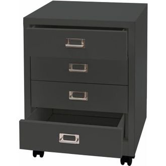 Hhg neuwertig] Rollcontainer 423, Schubladenschrank Stahlschrank Aktenschrank, Metall 55x40x41cm 4 Schubladen dunkelgrau