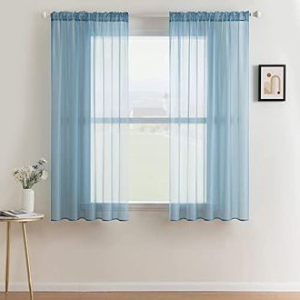 Miulee 2 Panneaux Couleur Pure Rideaux No&euml;l De Fen&ecirc;tre Transparents Lisse &Eacute;l&eacute;gant Panneaux Voile De Fen&ecirc;tre/Rideaux/Traitement pour Chambre Salon Tige de Poc
