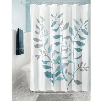 InterDesign iDesign 71821EU Botanical praktischer Duschvorhang fürs Bad mit floralem Motiv, 182,88 x 182,88 x 0,25 cm, grau/blau, polyester
