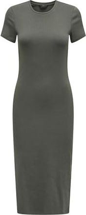 Only Onlbelfast S/S Midi Dress JRS Noos Robe Basique avec col Rond et Manches étroites et cintrées, Beluga, L Femmes