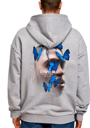 Mister Tee Upscale Unisex Kapuzenpullover Le Papillon Heavy Oversize Hoody, Unisex Hoodie mit R&uuml;ckenprint, Oversize Fit, Grey, M