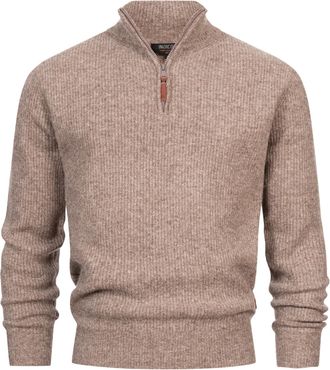 Indicode Herren INPeace Half Zip Grobstrickpullover mit Stehkragen und Rei&szlig;verschluss | Strickpullover f&uuml;r M&auml;nner Dk. Brown Mix, XXL