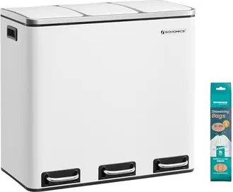 Songmics Poubelle Cuisine, 3 x 18L, Poubelle de Tri, 3 Compartiments, D&eacute;chets, Compost, Couvercles &agrave; Fermeture en Douceur, P&eacute;dales, Seaux Int&eacute;rieurs, Acier, Bl