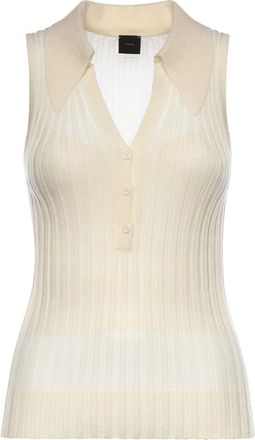Pinko Pinko, Femme, Tops, Beige, Taille: 42 FR D&eacute;bardeur c&ocirc;tel&eacute; sans manches