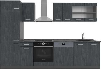 Vicco Küchenzeile R-Line, Schwarz Beton/Anthrazit, 300 cm ohne Arbeitsplatte