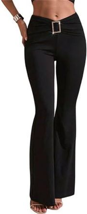 Generic Pantalon habill&eacute; bootcut pour femme - Pantalon de travail d&eacute;contract&eacute; carr&eacute; avec strass - Legging &eacute;vas&eacute; confortable avec poche, Noir, XXL