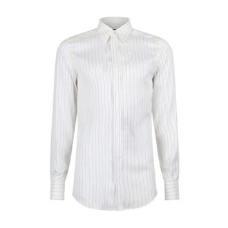 Dolce & Gabbana Homme, Chemises, Blanc, Taille: L Chemise en Soie &agrave; Rayures Verticales