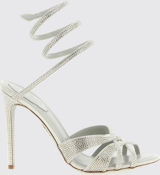 Rene Caovilla Hochhackige Sandalen aus Satin mit strassbesetztem Schlangenriemen