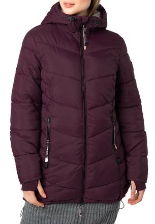 Sublevel Damen Winterjacke Stepp-Mantel mit Kapuze lang & tailliert, Outdoorjacke f&uuml;r Damen dark-red XL