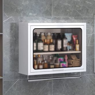 Generic Badezimmerschrank mit Klappt&uuml;r aus Sicherheitsglas Wandschrank Edelstahl Verstellbare Einlegeb&ouml;den Abgerundete Ecken Toilettenschrank Waschk&uuml;che f&uuml;r G