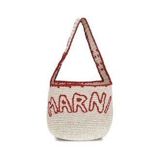Marni Beige Raffia Schultertasche