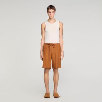 Sandro Short en lin &agrave; taille &eacute;lastiqu&eacute;e