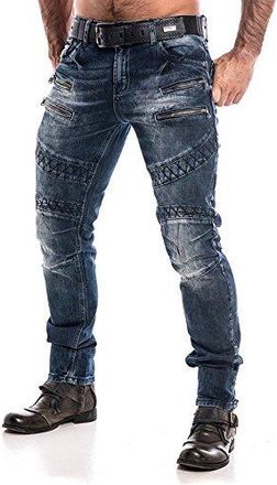 Cipo & Baxx CD382 Jean Rogue de style motard tendance, bleu fonc&eacute;, 30W / 32L