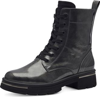 Marco Tozzi Damen Stiefeletten zum Schnüren mit Blockabsatz mit Reißverschluss, Grau (Dk.Grey Patent), 41 EU