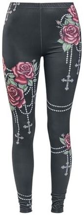 Rock Rebel by EMP Femme Leggings Noirs avec Roses et Croix M