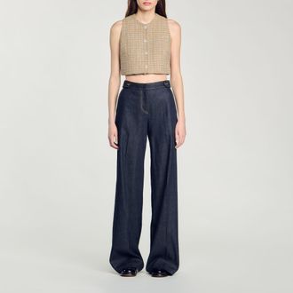 Sandro Top court en tweed &agrave; carreaux