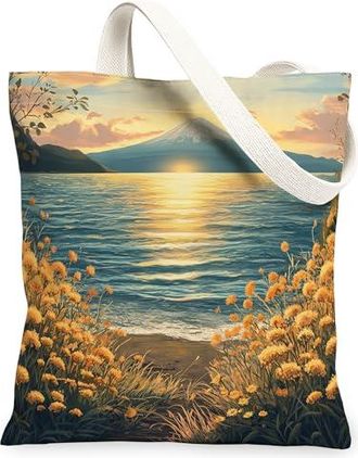 Generic Sac fourre-tout en toile de printemps Goldenrod pour le shopping, 33 x 38,1 cm, motif floral, mer, montagne, sac d&eacute;picerie r&eacute;utilisable pour femme, mo