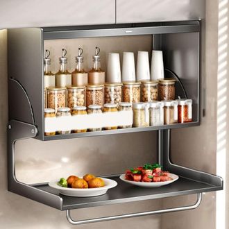 Generic Mehrzweckschrank Gartenschrank Metall Magnetische Schrankt&uuml;r Zum Herunterziehen H&ouml;he: 36/50 cm Aus Kohlenstoffstahl Gefertigt K&uuml;chen H&auml;ngeschrank(Blac