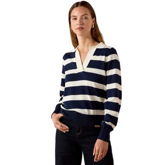 Ariat Womens Langsett Sweater Long Sleeve in Navy Stripe, Size X-Large, by Ariat