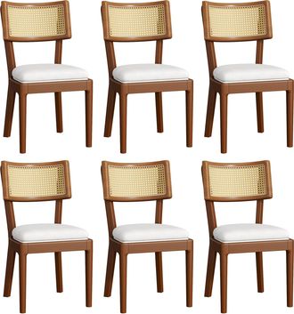 Generic 6 Esszimmerst&uuml;hle aus Massivholz mit Rattan-R&uuml;ckenlehnen, bequem und atmungsaktiv, geeignet f&uuml;r Esszimmer, Wohnzimmer, Caf&eacute;s, moderner Stil, Samtkisse