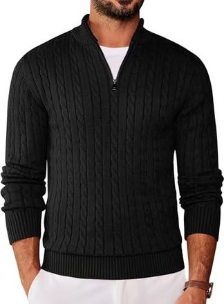 Coofandy Homme Fermeture éclair col Montant Pullover Slim fit Pull col roulé Hiver Chaud Pull Noir XL