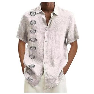 Generic Chemise hawa&iuml;enne &agrave; manches courtes pour homme - Chemise imprim&eacute;e boutonn&eacute;e - L&eacute;g&egrave;re et respirante - Style d&eacute;contract&eacute; - Coupe droite - Col rabattable