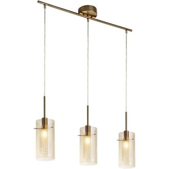 Licht-Erlebnisse Licht-erlebnisse - Suspension métal verre fumé E14 h : max 130 cm en laiton champagne 3 lampes allongées moderne
