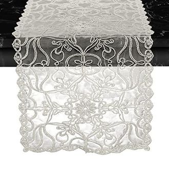 Elegant Comfort Stickerei Ingrid Tischläufer, Kommode, Schal für Zuhause, Esszimmer, Spitzenähnliche Tischdekoration, Küchen-Esstischdekoration für drinnen und drauße